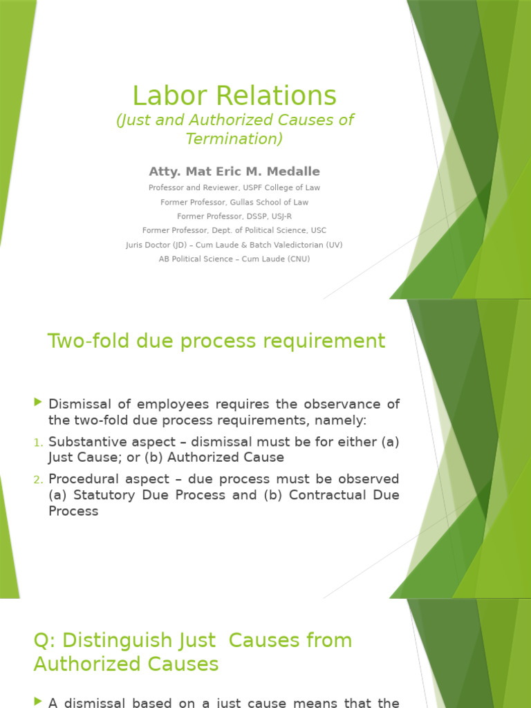 Labor Relations (Just and Authorized Causes of Termination) | PDF ...
