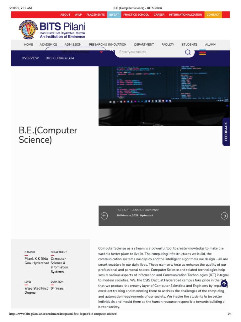 B.E. (Computer Science) - BITS Pilani | PDF | Computing
