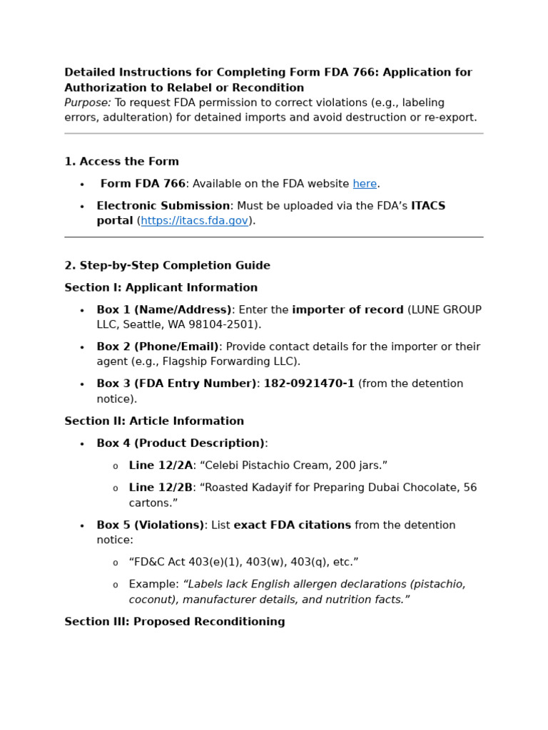 FDA 766 Form Completion Guide | PDF | Food And Drug Administration