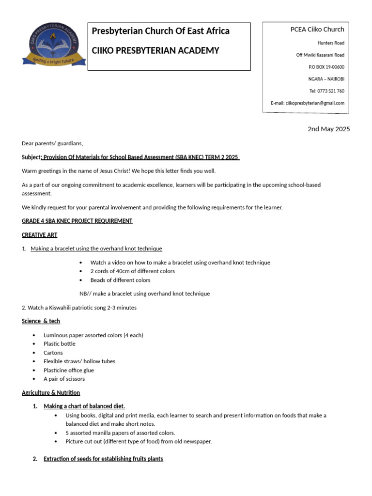 Grade 4 Knec Project Requirement | PDF