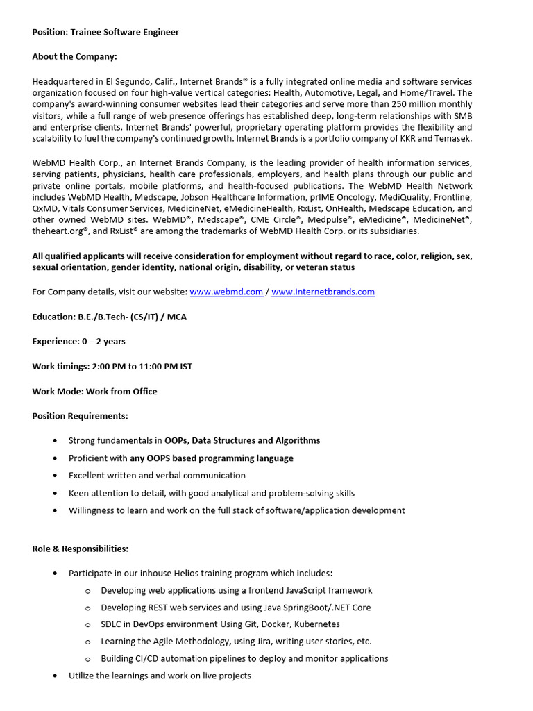 Trainee Software Engineer | PDF | Software Engineering | Computing