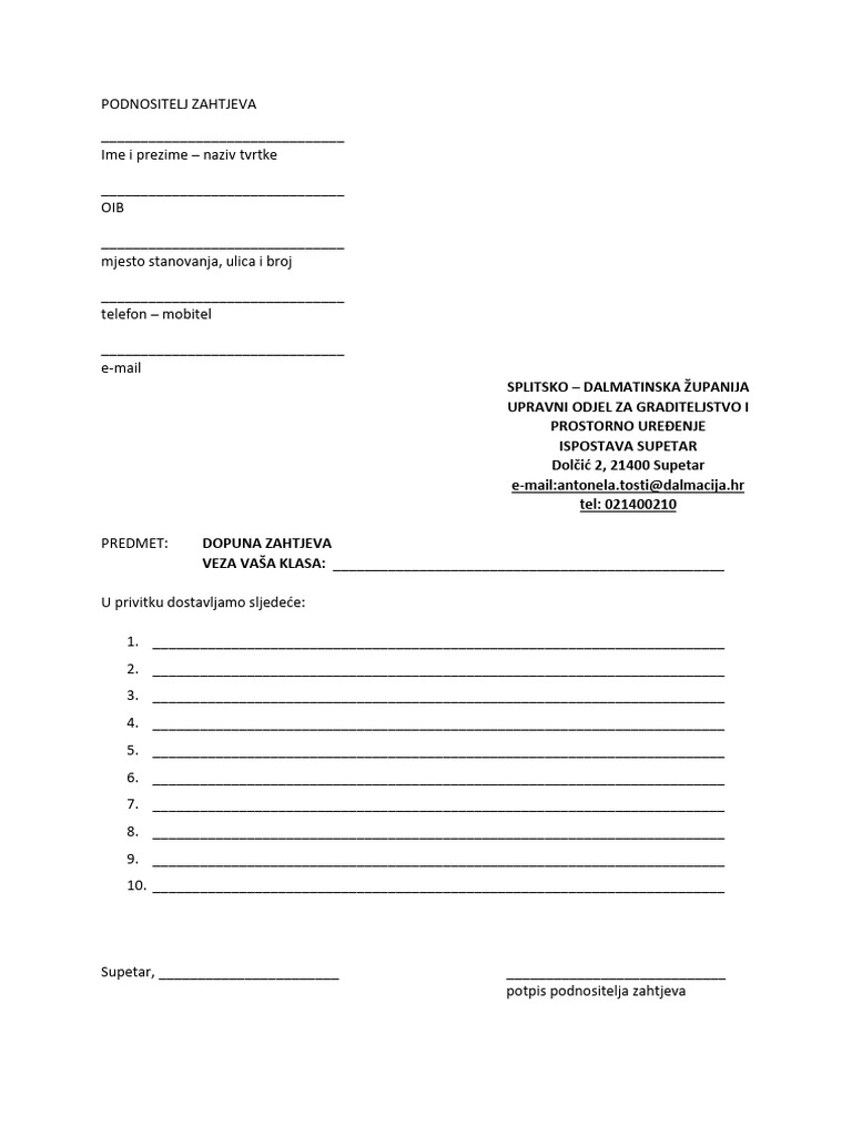 Dopuna Zahtjeva Za GP | PDF