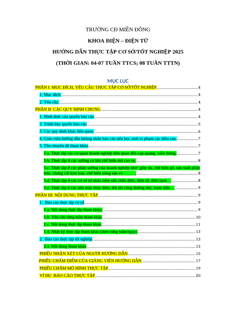 Hướng dẫn TTCS-TTTN và HD viết Báo cáo-LA-2025 | PDF