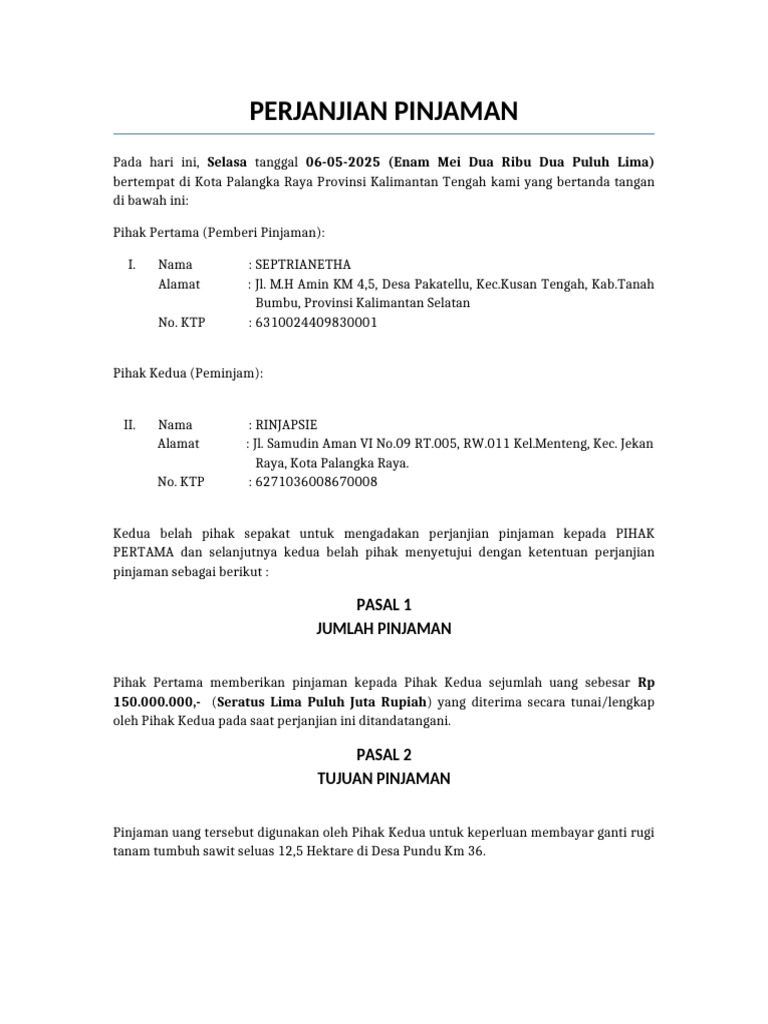Surat Perjanjian Pinjaman | PDF
