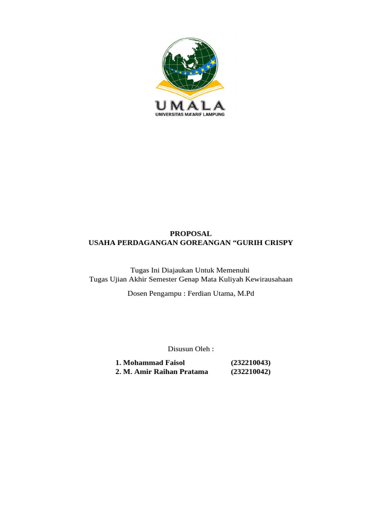Proposal Kewirausahaan Tugas UAS | PDF