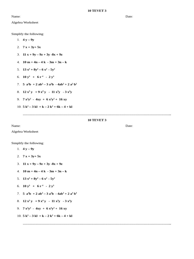 Simplifying Algebraic Expression | PDF