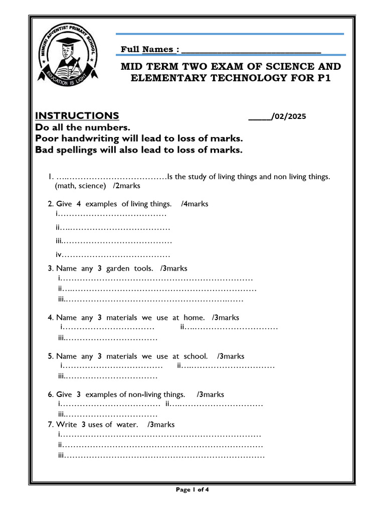 P1 Mid Term 2 Science Exam Paper | PDF | Organisms | Botany
