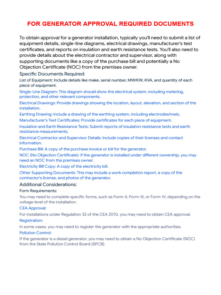 DG Set Approval Documents Required | PDF