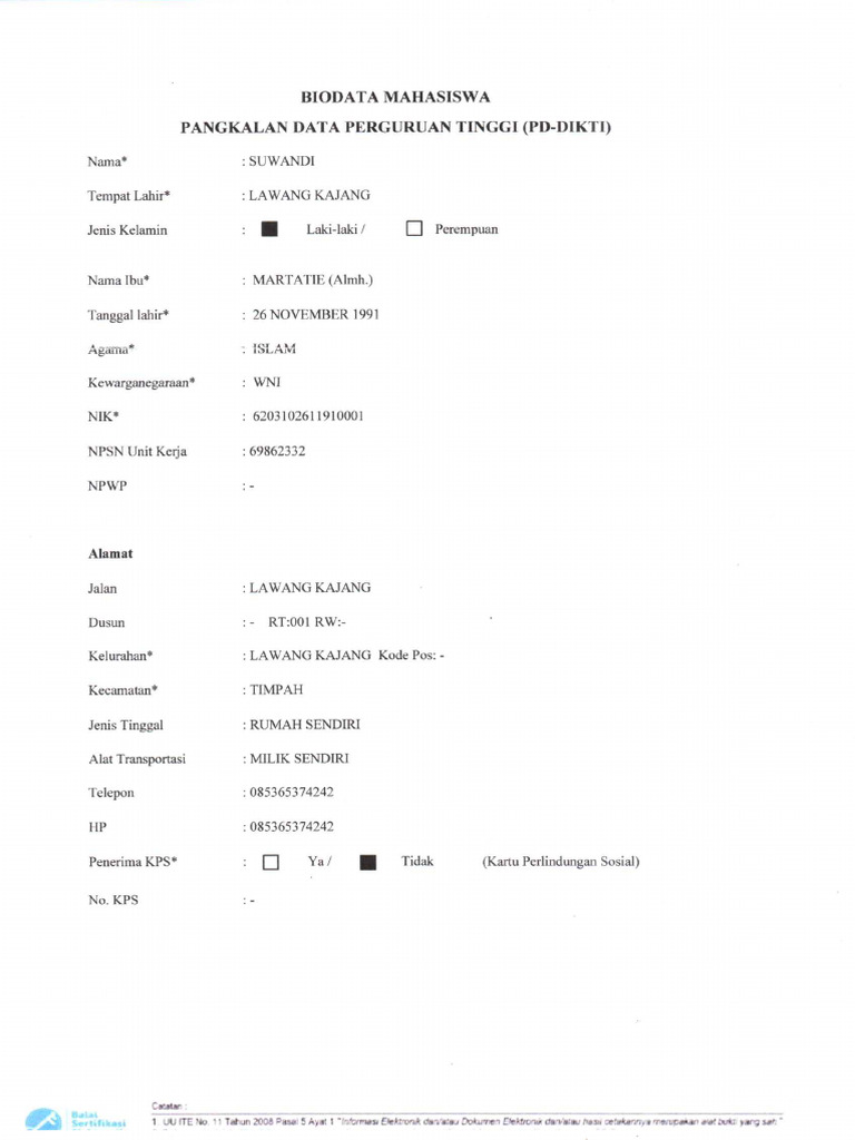 Biodata Fixxx Suwandi | PDF