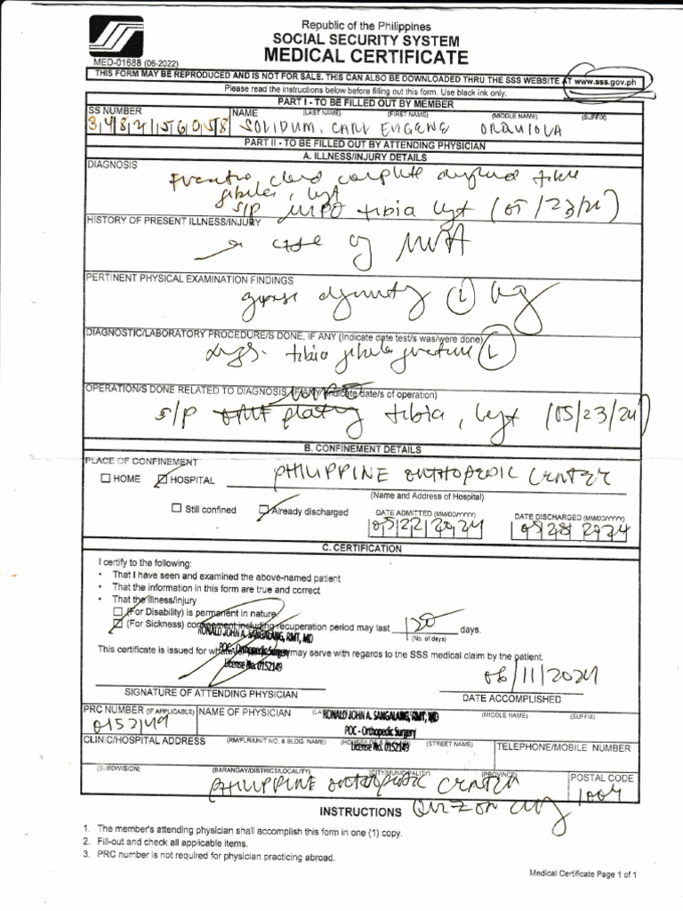 Medical Certificate | PDF