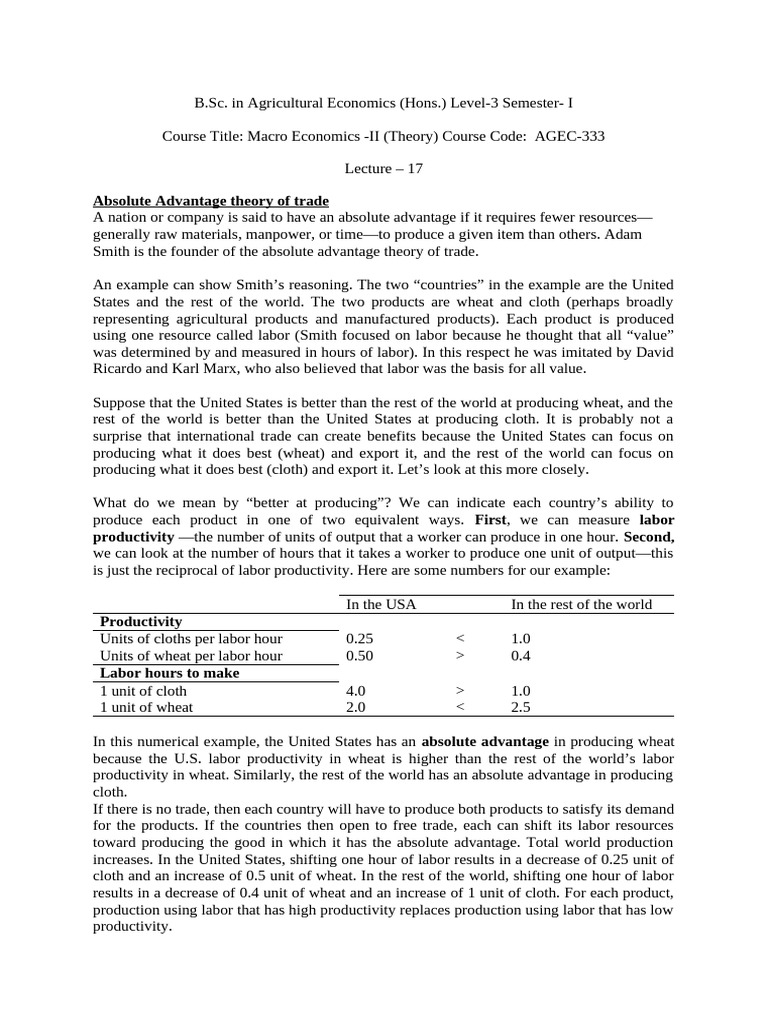 Lecturea 17 Absolute and Comparative Theories | PDF | Value (Economics) | Labour Economics