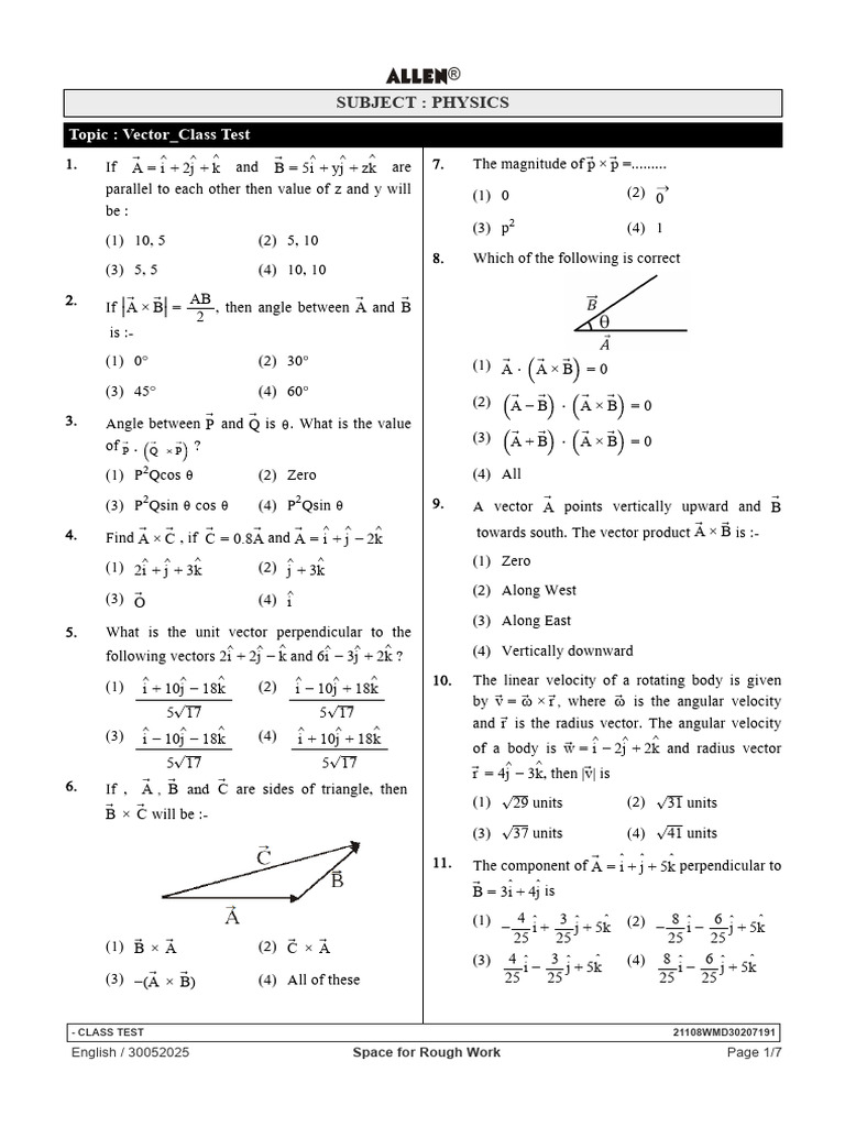3005 - Vector - Physics Worksheet - 21108WMD30207191-Allen | PDF ...