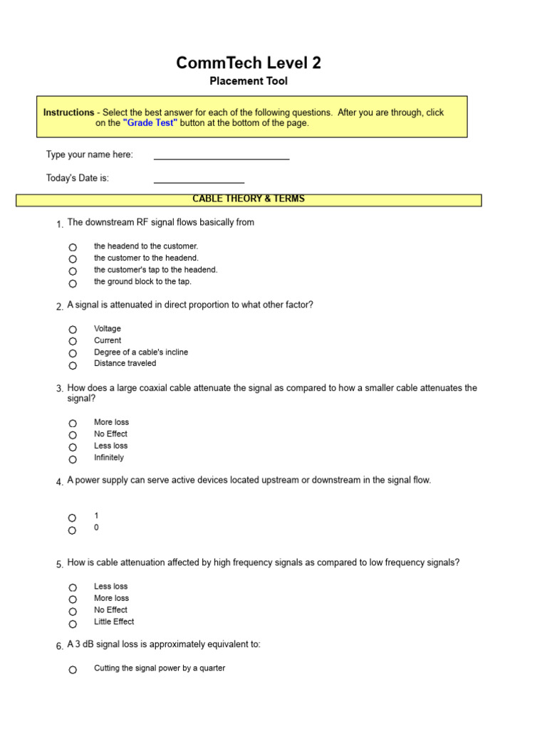Placement Exam | PDF | Cable Television | Amplifier