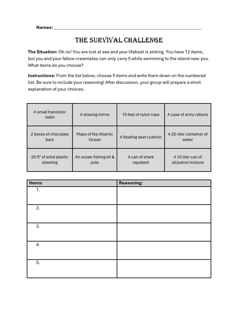 Survival Tools Challenge | PDF