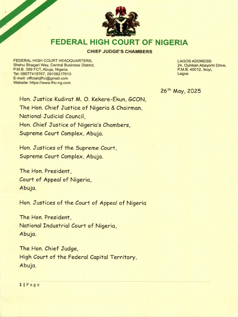 Further Appointment of 8 Judges For The Federal High Court Bench | PDF