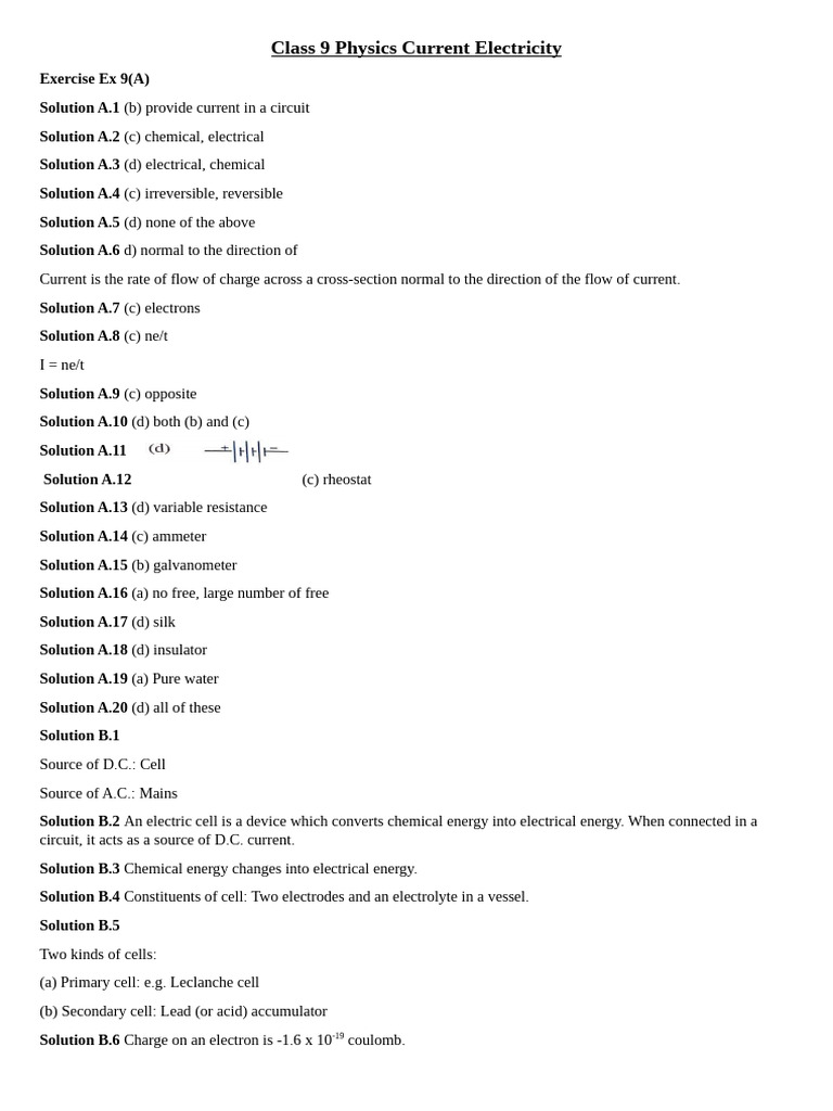 Class 9 Physics Current Electricity | PDF | Electric Current | Efficient Energy Use