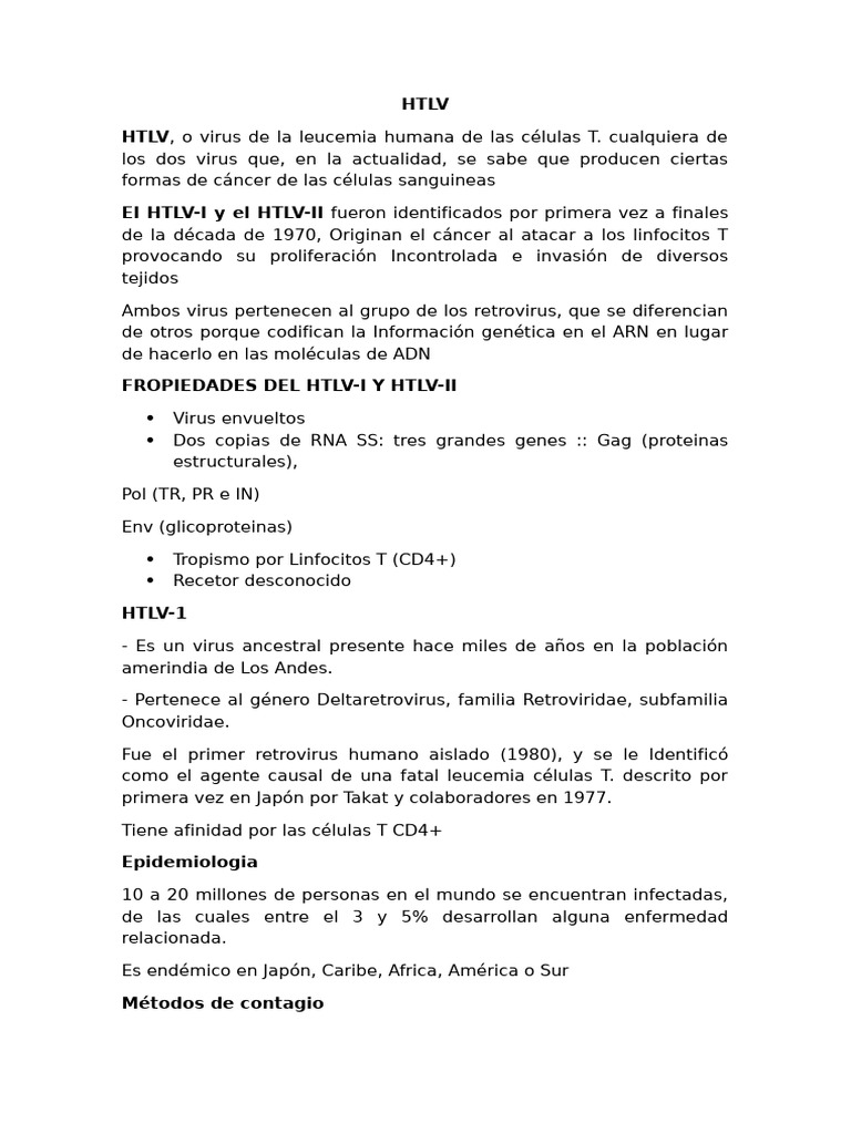 Documento HTLV | PDF | Retrovirus | Biología