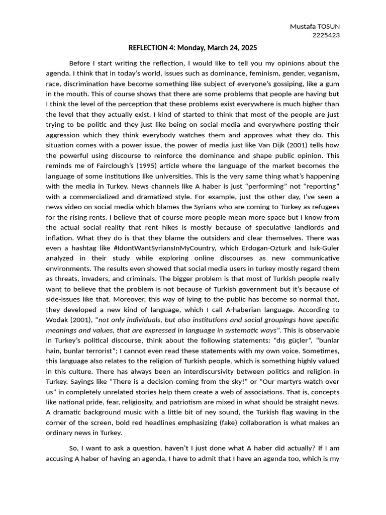 REFLECTION 4, Mustafa Tosun, 20.04 | PDF | Human Communication