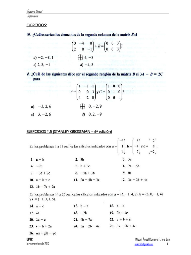 Ejercicios Matrices | PDF