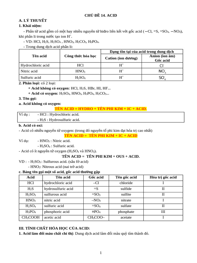 CHUYÊN ĐỀ ACID | PDF