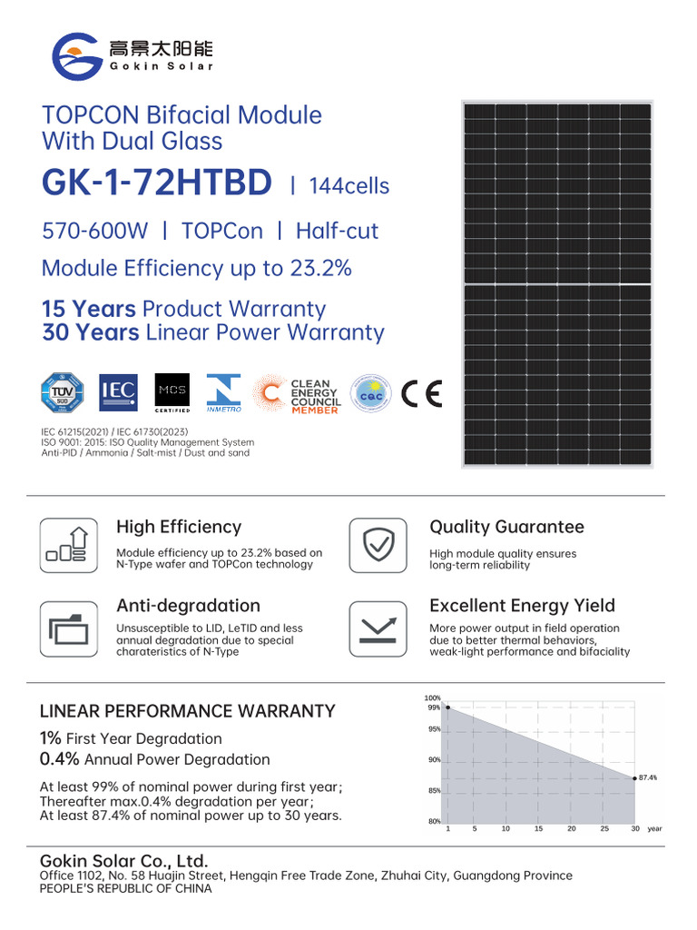 Datasheet Placa Gokin Solar Gk-1-72htbd-585m | PDF | Electrical ...