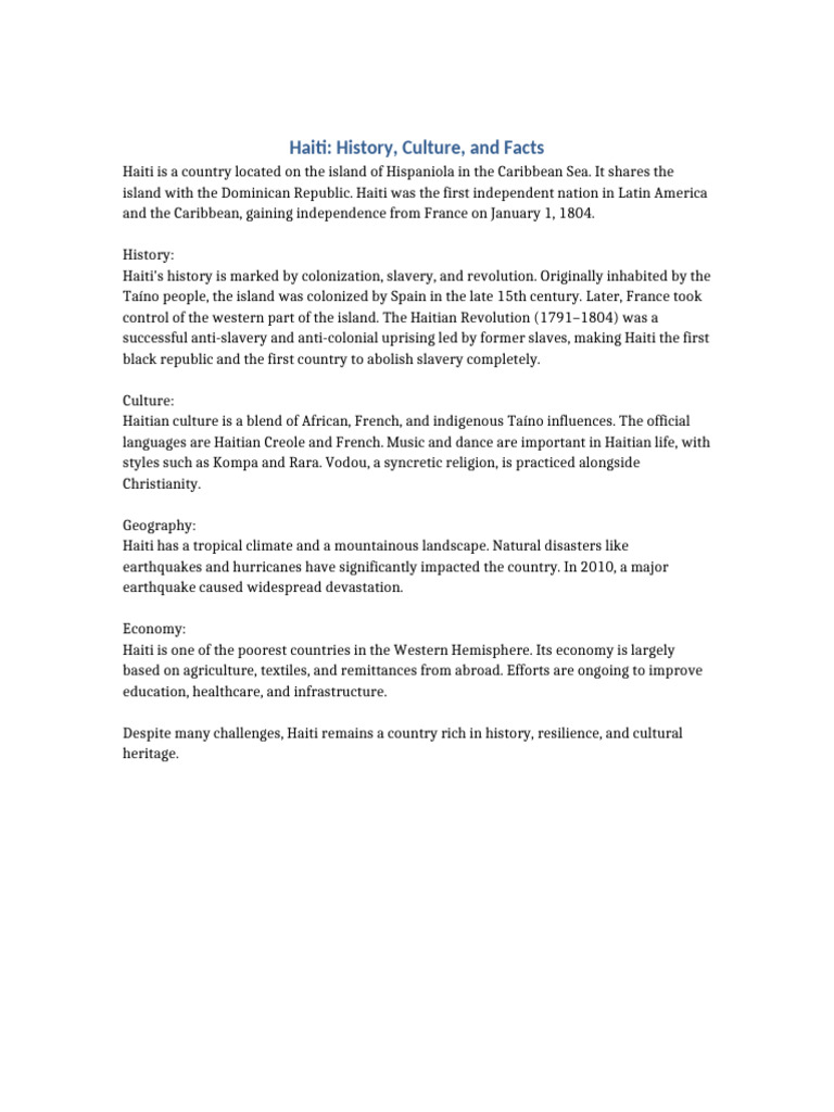 Haiti: History, Culture & Challenges | PDF