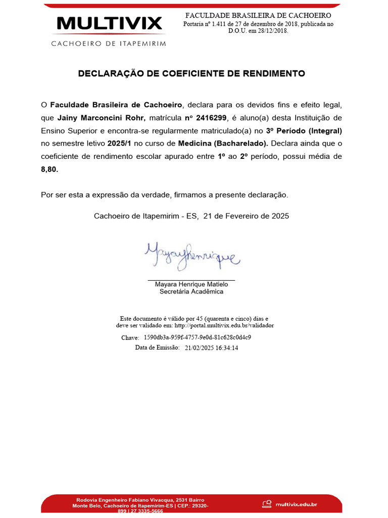 Declaração de Coeficiente de Rendimento-1 | PDF