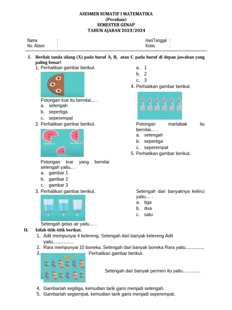 Asesmen Sumatif I Matematika | PDF
