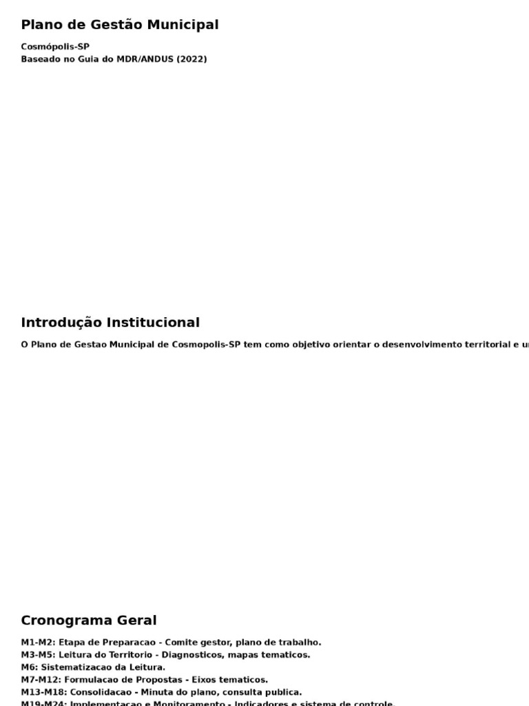 Apresentacao Plano Gestao Cosmopolis Completo | PDF