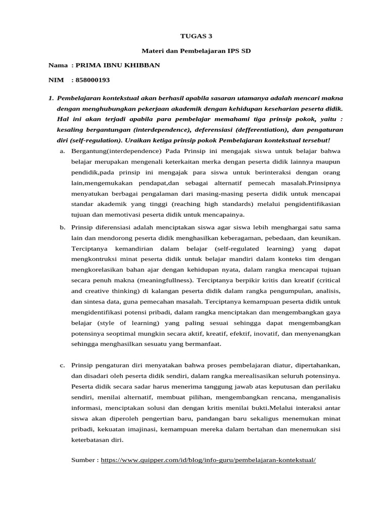 Tugas 3 - Prima Ibnu Khibban - Materi Dan Pembelajaran Ips SD | PDF
