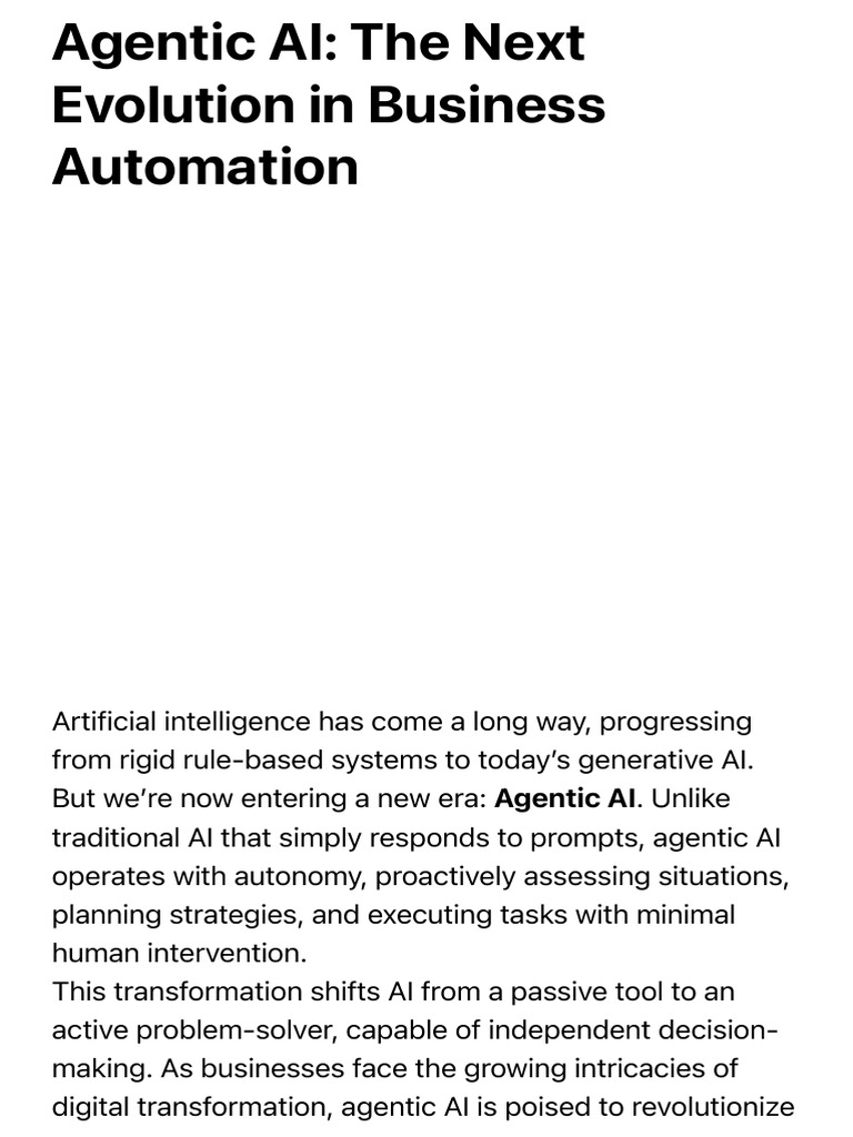 Agentic AI: The Next Evolution in Business Automation | PDF | Artificial Intelligence ...