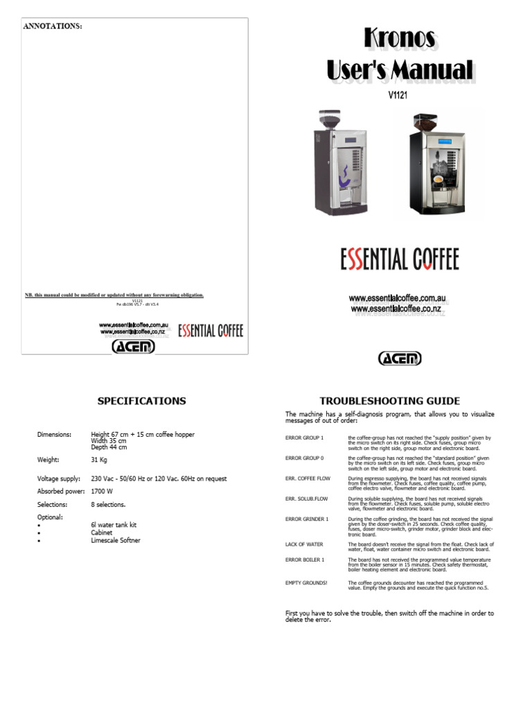 Man f050 Kronos Ess - Coffee v1121 | PDF | Menu (Computing) | Coffee