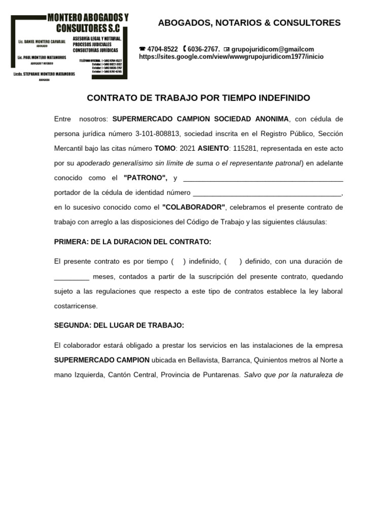 Contrato de Trabajo (Machote) | PDF