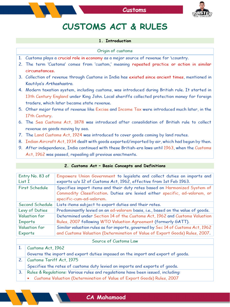 Overview of India's Customs Act 1962 | PDF | Dumping (Pricing Policy ...