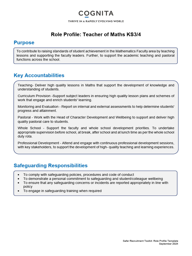 Maths Teacher KS3 and 4 - Colchester - Role Profile | PDF | Teachers ...