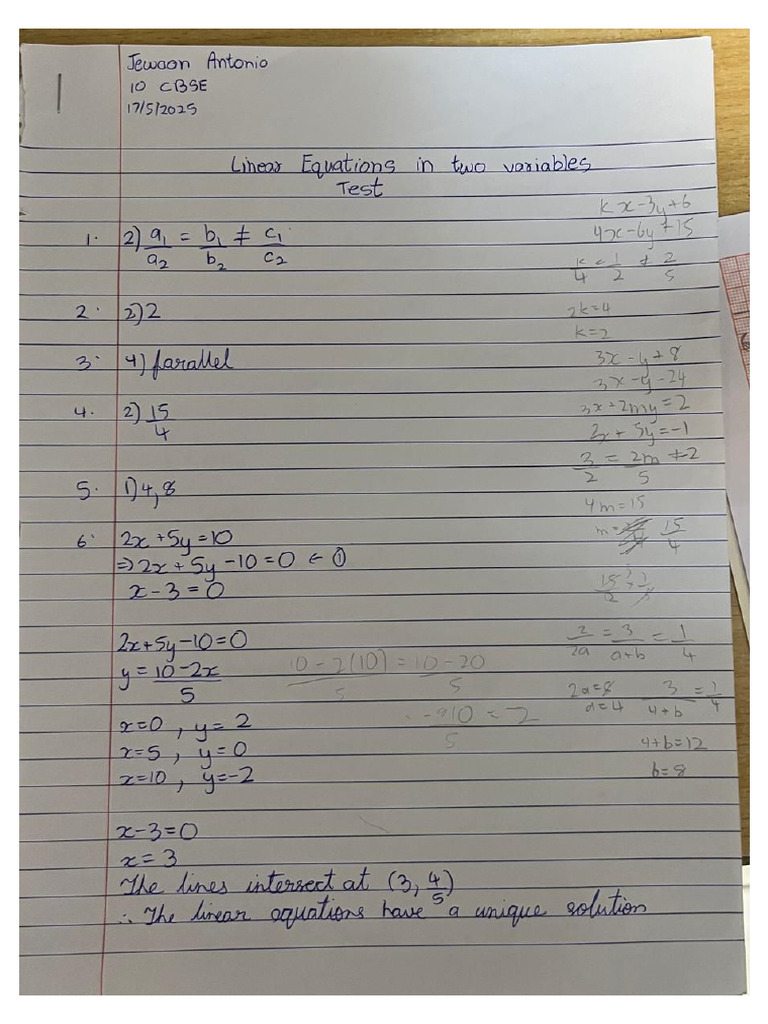 Jewaan Antonio - Linear Equations - 10 CBSE | PDF