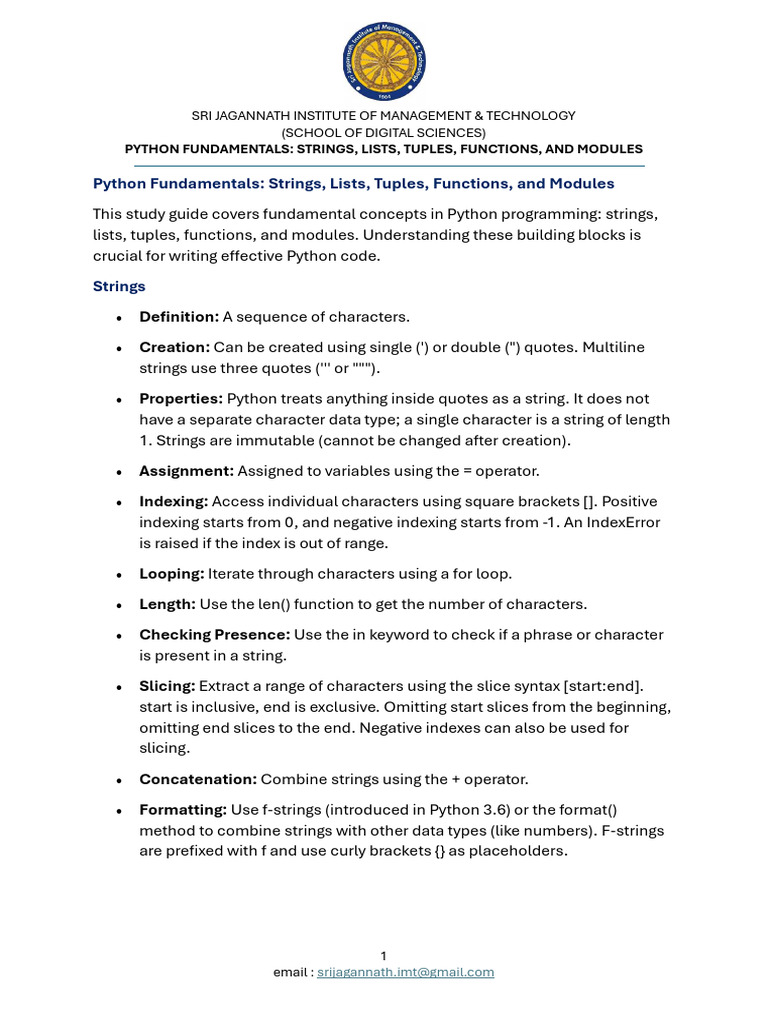 Lesson 1 - Python Strings, Lists, Tuples, Functions, Modules | PDF | Parameter (Computer ...
