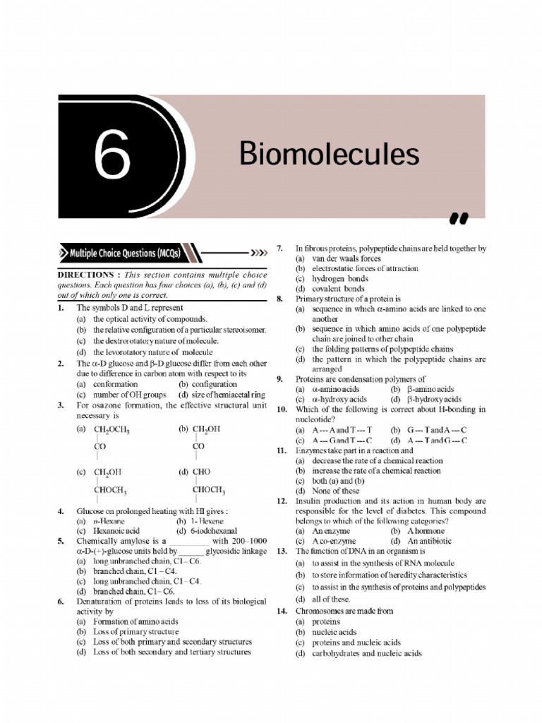 Biomolecules Class 12 For Revision and Exam Practice | PDF