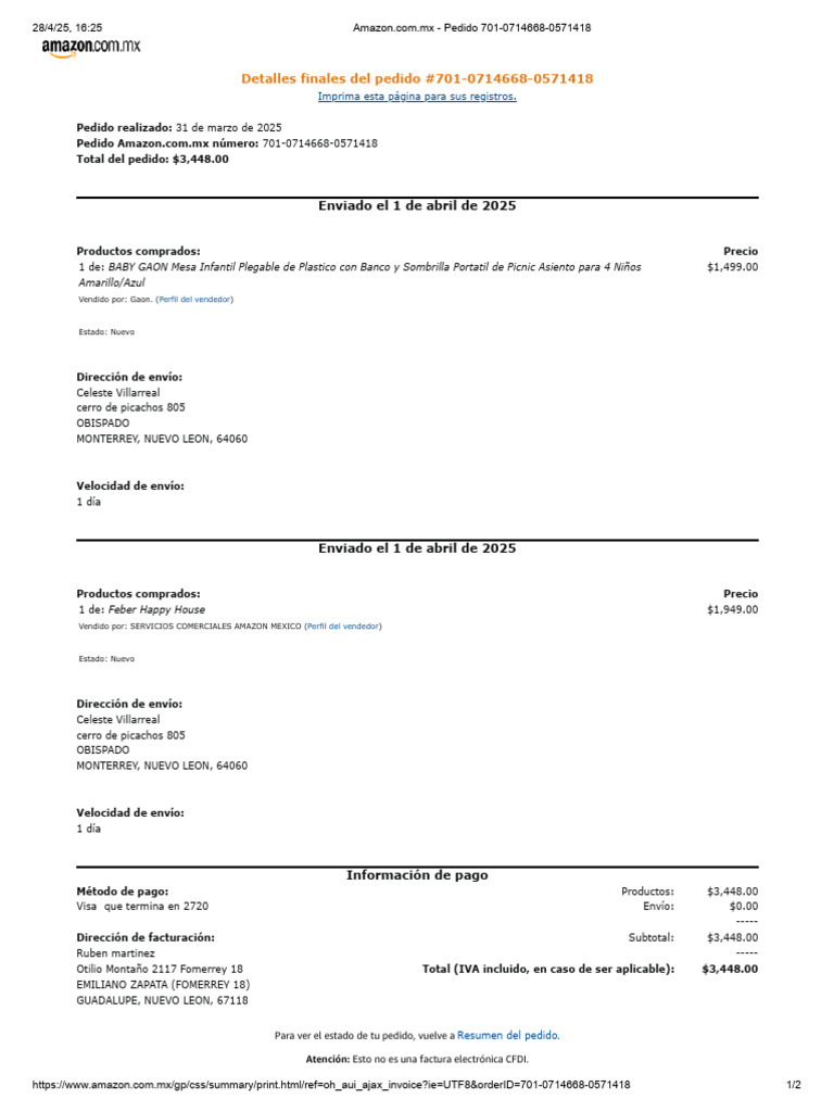 Amazon.com.mx - Pedido 701-0714668-0571418 | PDF