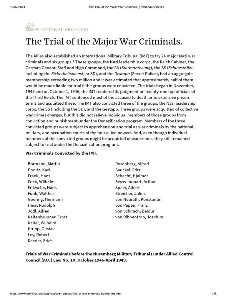 The Trial of The Major War Criminals. National Archives | PDF ...