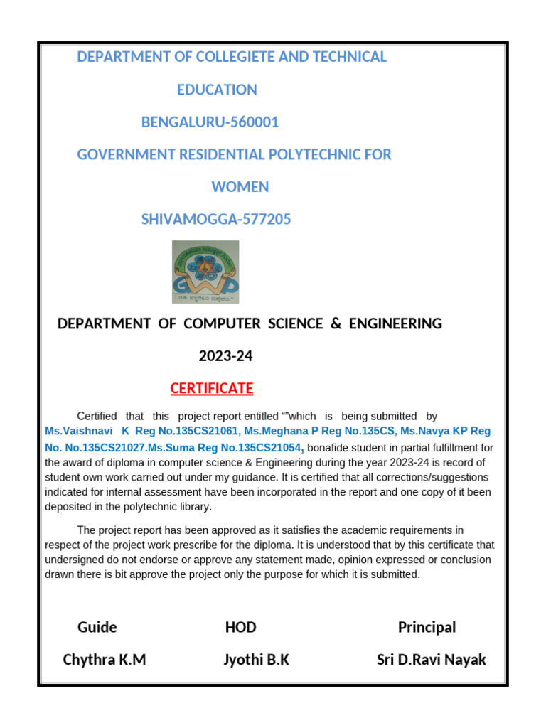 2023-24 Computer Science Project Certificate | PDF