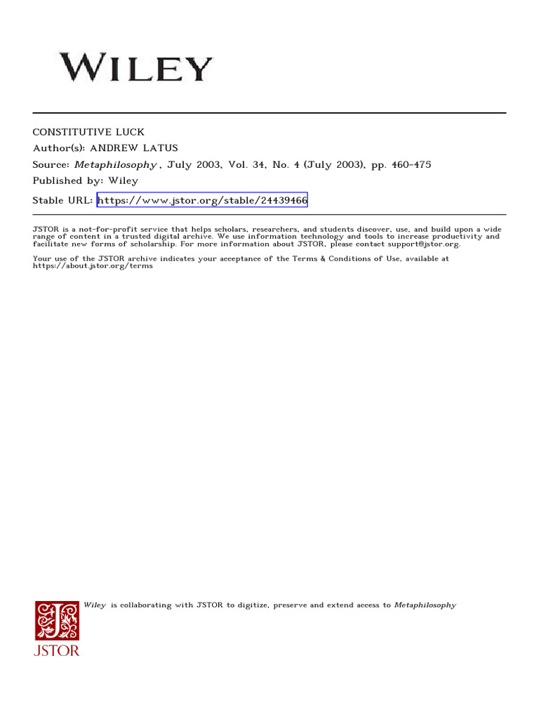 Latus Constitutiveluck 2003 | PDF | Luck | Metaphilosophy