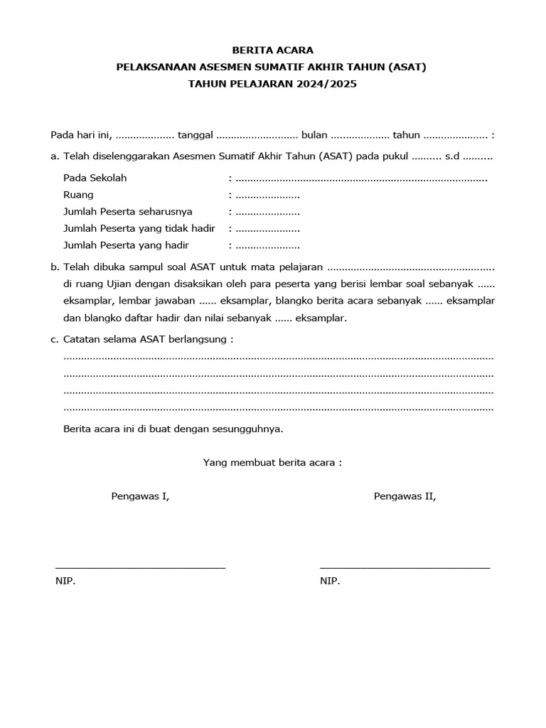 Berita Acara, Daftar Hadir dan Nilai | PDF