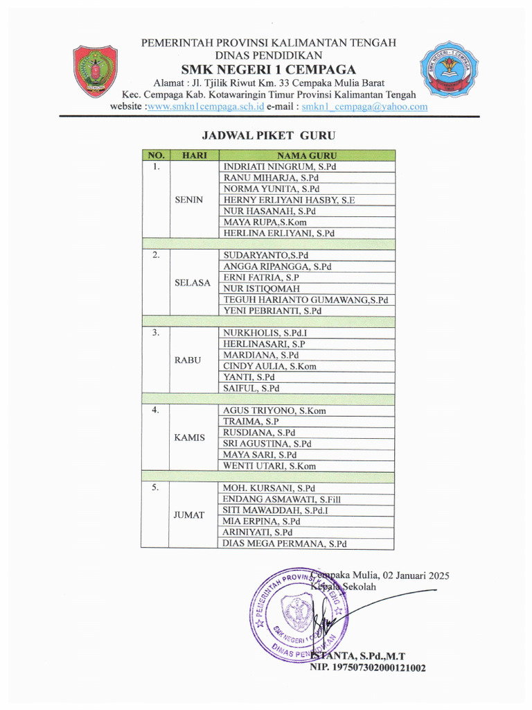 Jadwal Piker Guru Semester Genap 2024-2025 | PDF