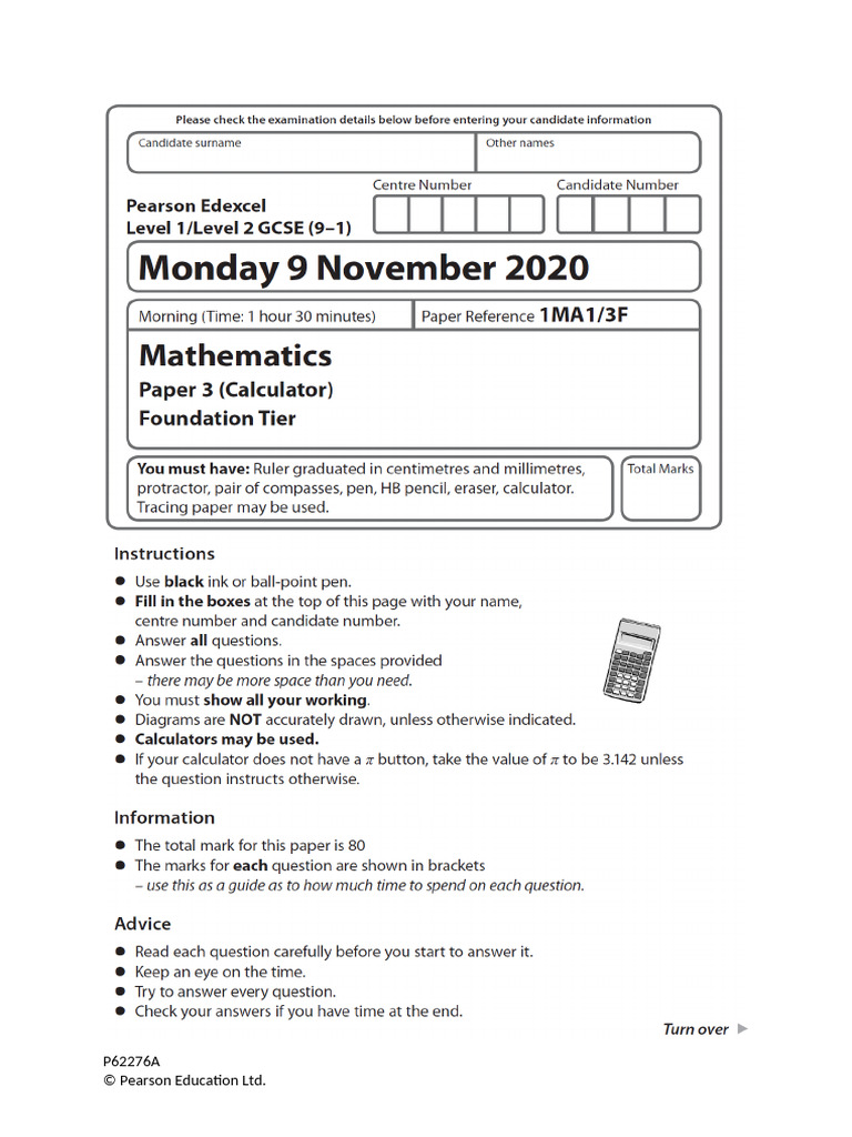 03b 1MA1 3F November 2020 Examination Paper (Word) | PDF | Speed
