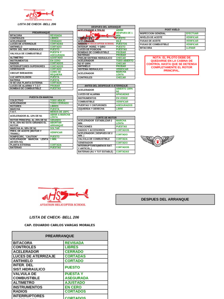 Checklist Prevuelo Bell 206 | PDF | Acelerador | Aeronave