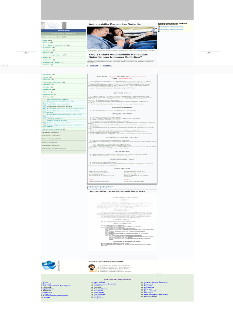 Automobilio Panaudos Sutartis - WORD DOC PDF Šablonai | PDF