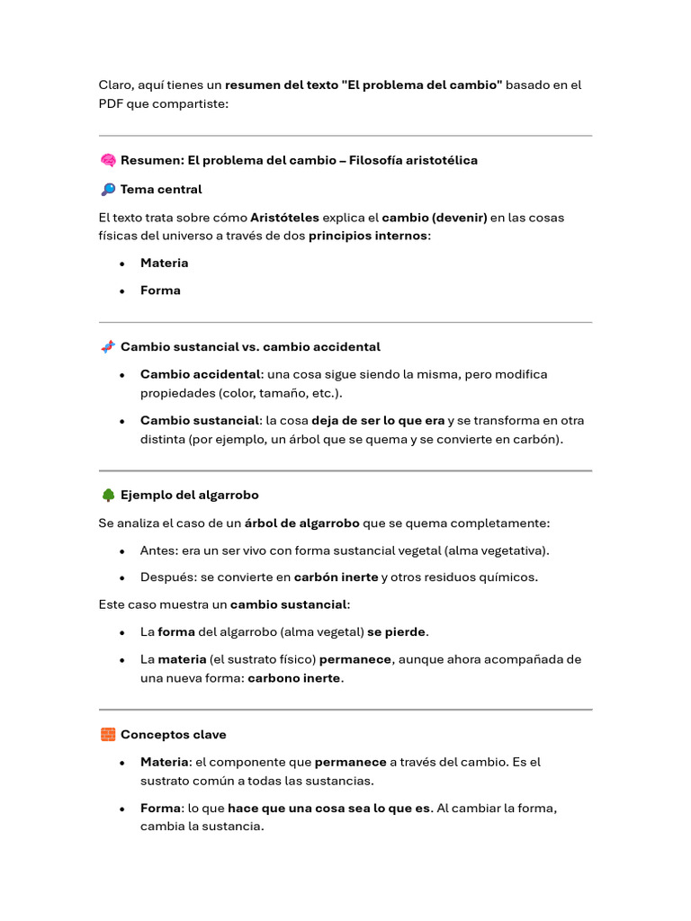Cambio según Aristóteles: Materia y Forma | PDF