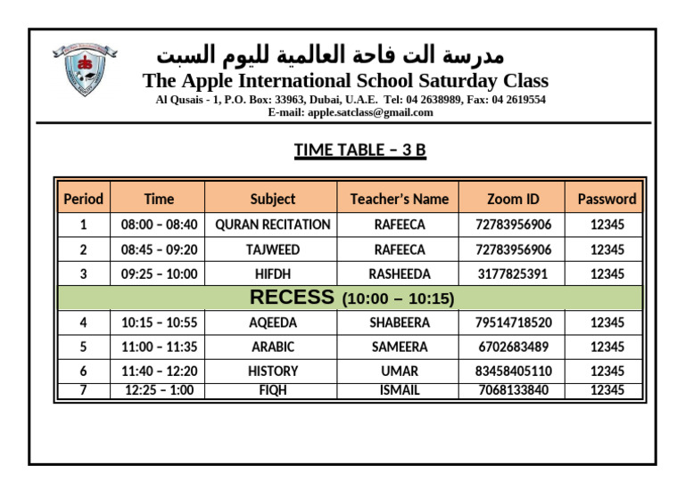 Zoom_TimeTable- 3-B 2025 | PDF