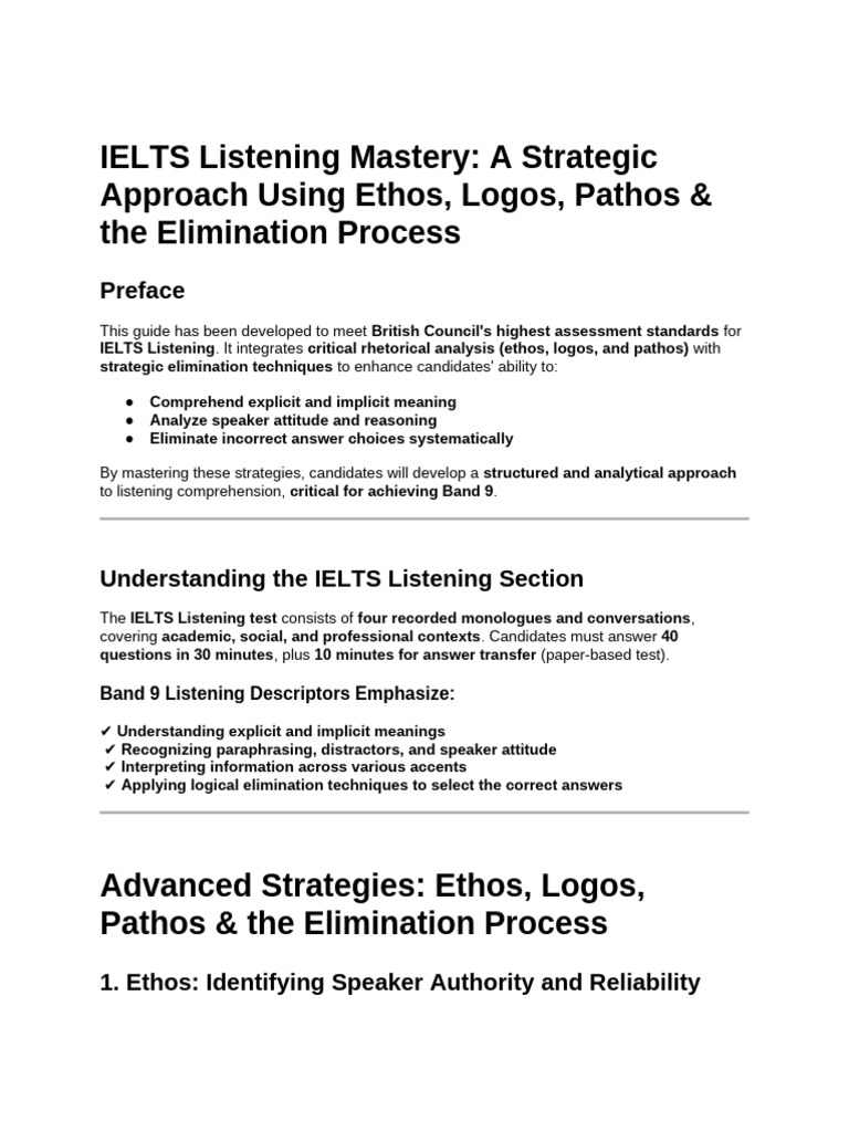 1 IELTS Listening Mastery - A Strategic Approach Using Ethos, Logos, and Pathos | PDF ...
